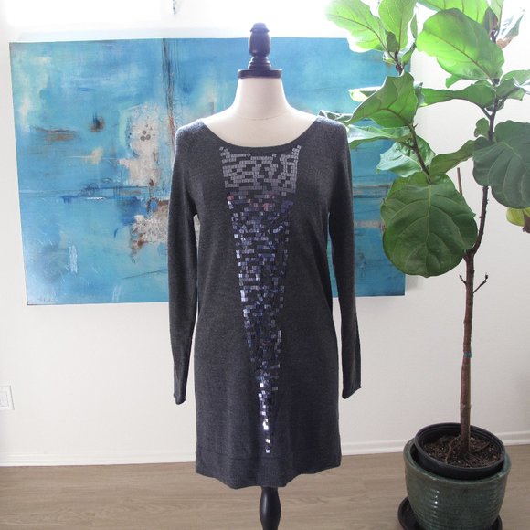 Qi | Sweaters | Qi Gray Sequin 0 Wool Sweater Dress Tunic | Poshmark